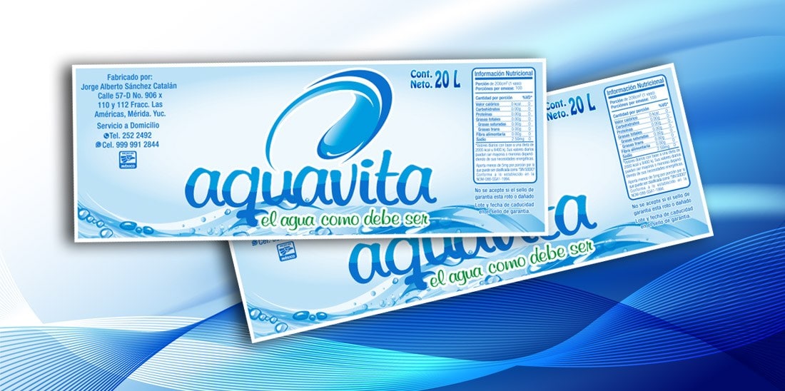 Etiqueta autoadherible Aquavita en Mérida, Yucatán, México