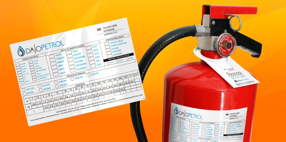 Etiquetas para extintores Dajopetrol en Mérida, Yucatán, México